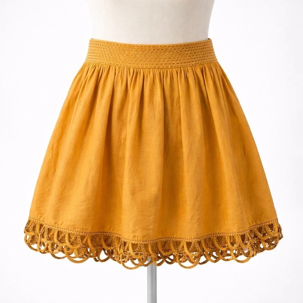 ECI | Skirts | Boho Mini Skirt Gold Yellow 2p Silk Scalloped Festival ...